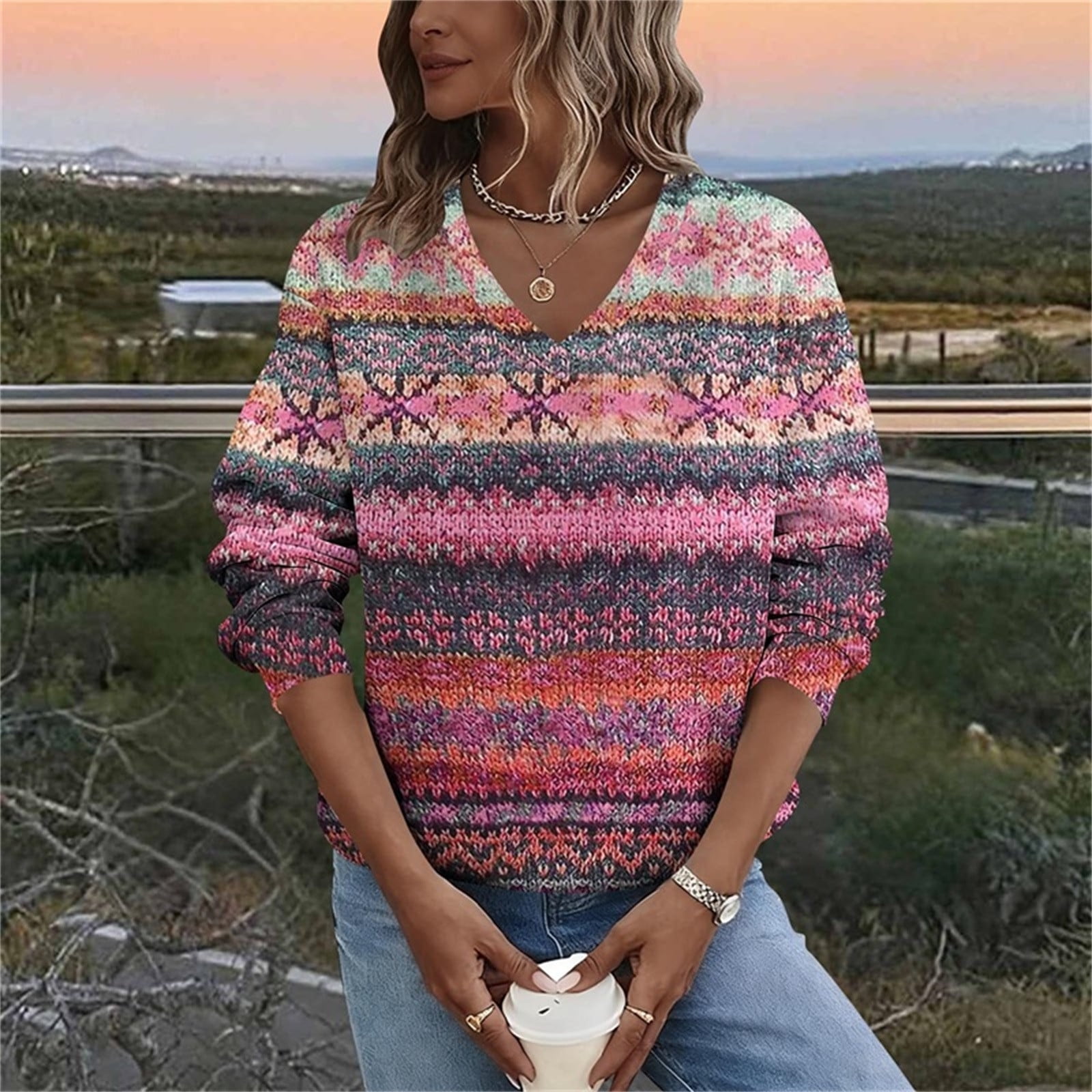 ClodeEU Women's V Neck Print Sweatshirt，Regular Sleeve Pullover ,Winter ...