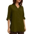 ClodeEU Women's V Neck Roll Up Sleeve Button Down Shirt, Casual Loose ...