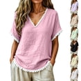 ClodeEU Women's V Neck Short Sleeve Lace Trim Blouse,Casual Loose Fit ...