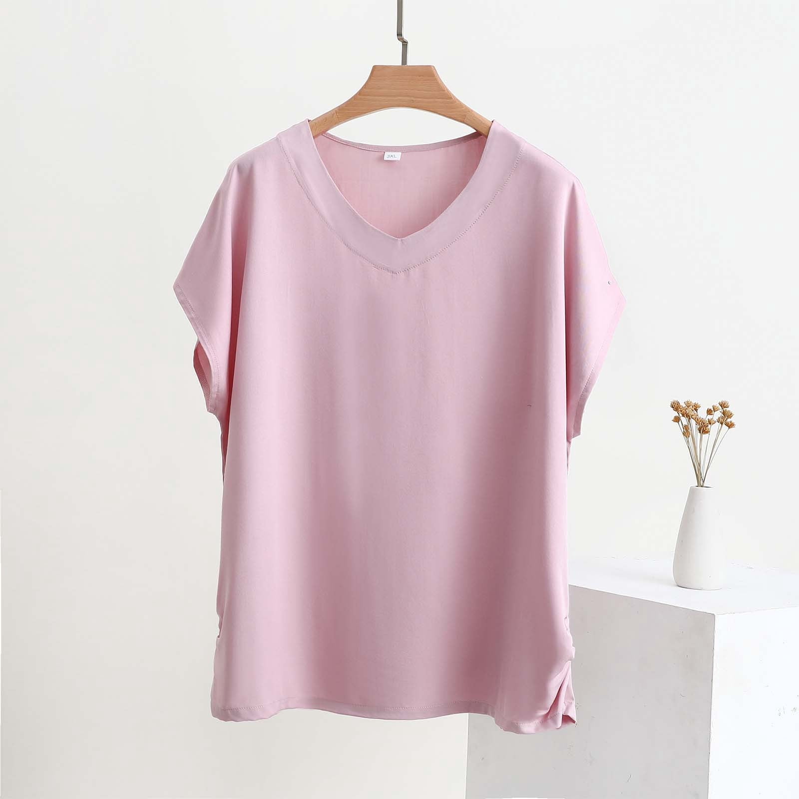 ClodeEU Women's V Neck Short Sleeve T Shirt ,Casual Solid Color Loose ...