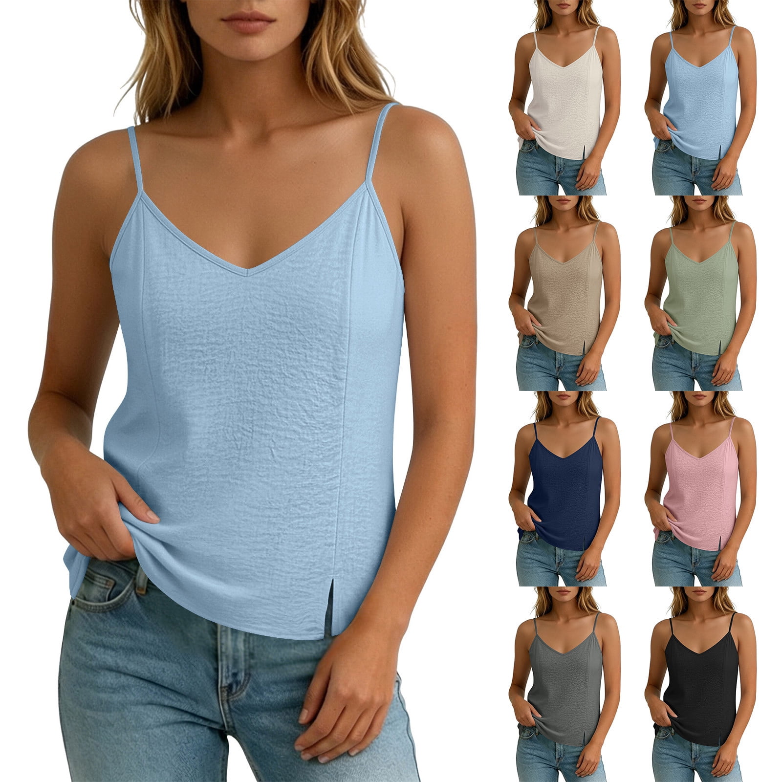 ClodeEU Women's V Neck Spaghetti Strap Top ,Casual Summer Camisole ...