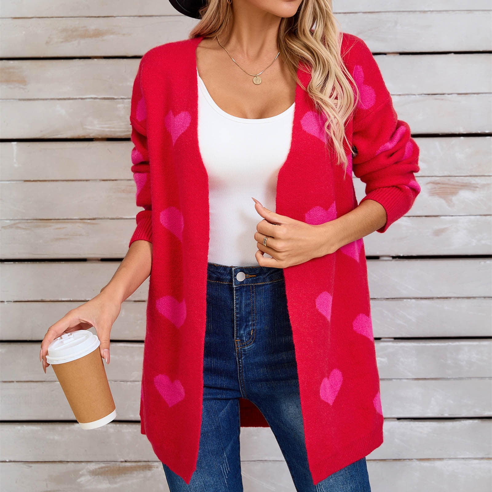 ClodeEU Women's Valentine's Day Cute Heart V Neck Cardigan Sweaters ...