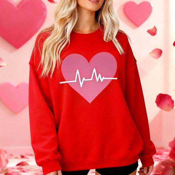 ClodeEU Women's Valentine's Day Print Crewneck Sweatshirt ,Round Neck ...