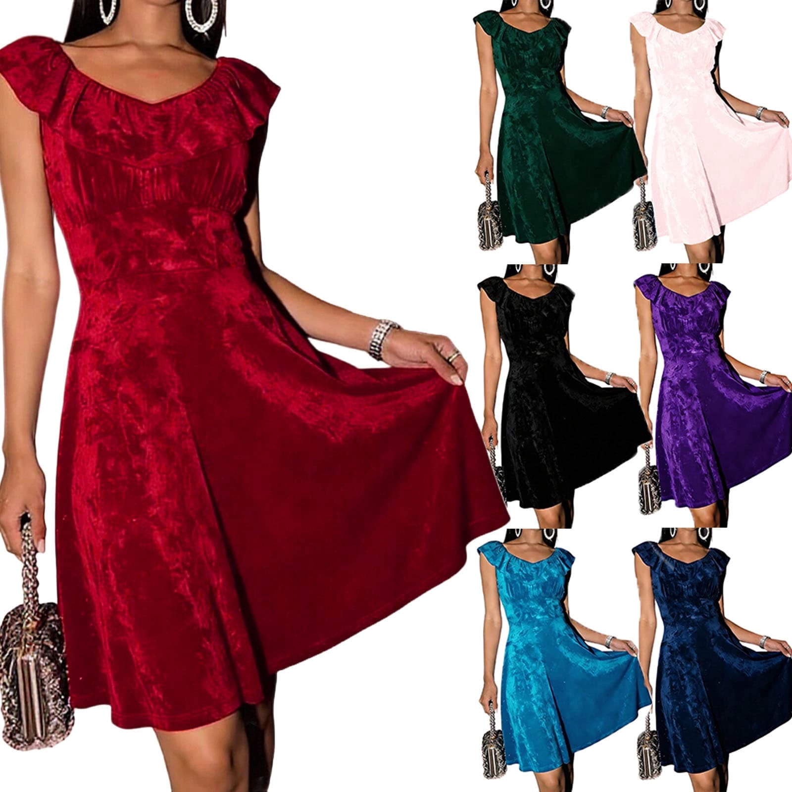 ClodeEU Women's Velvet Sleeveless Dress with Ruffle Collar ,Elegant ...