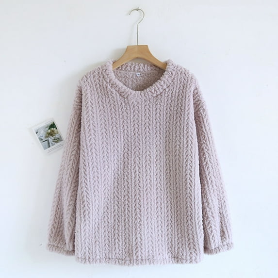 ClodeEU Women's Winter Plush Fleece Pullover,Long Sleeve Warm Cozy ...