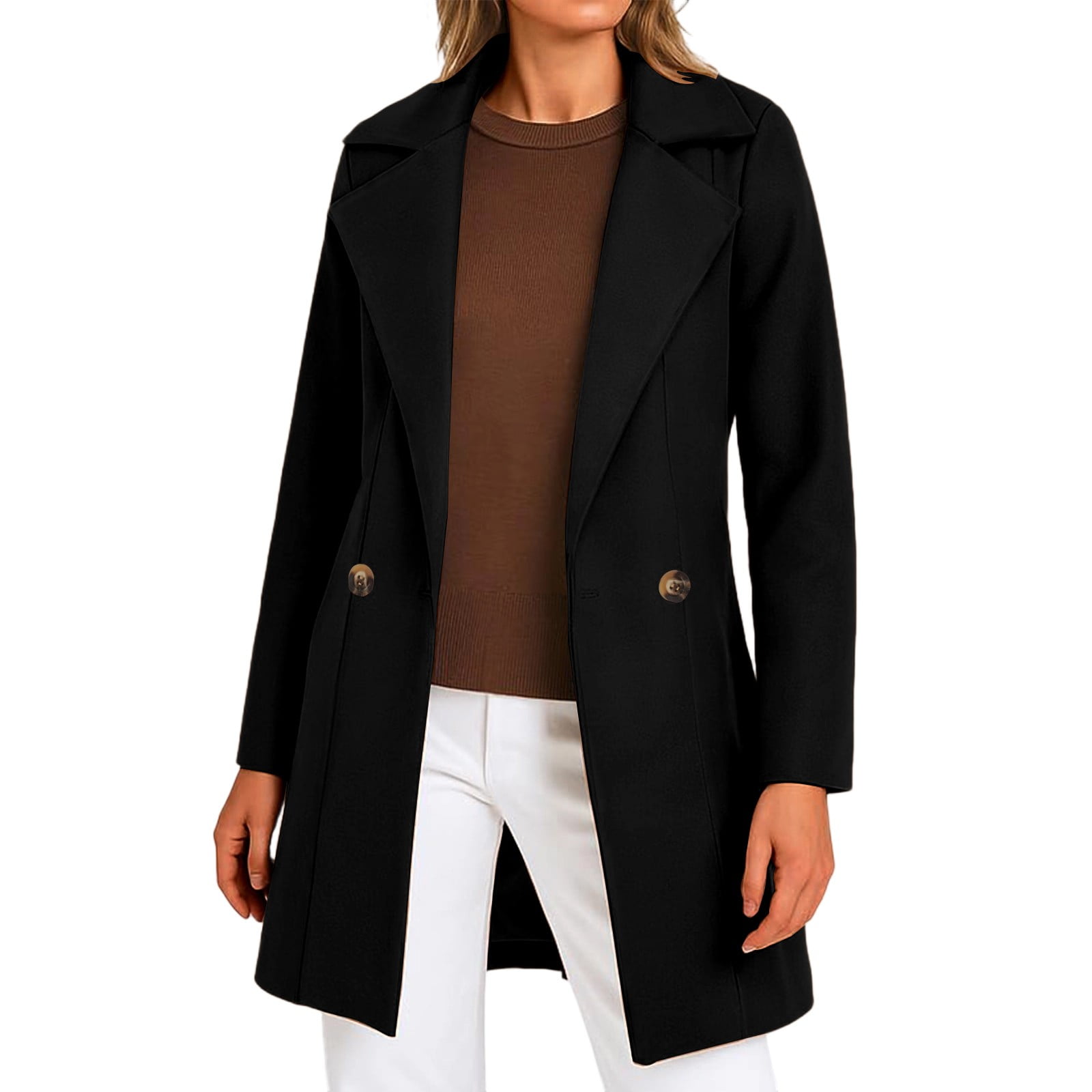 ClodeEU Women's Wool Blend Coat,Notched Collar Double Breasted Mide ...