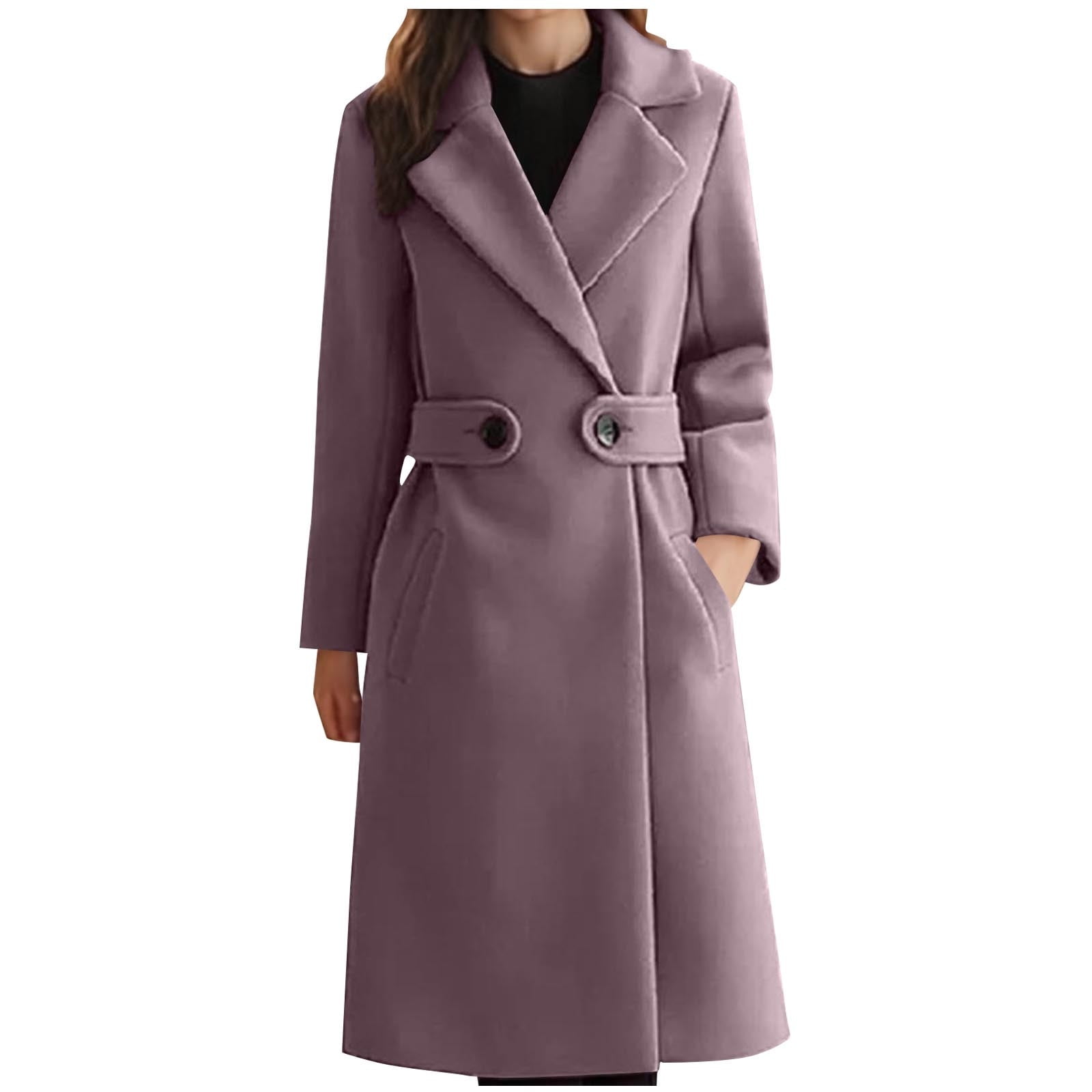 ClodeEU Women's Wool Blend Overcoat With Belt,Mid Length Notched Lapel ...