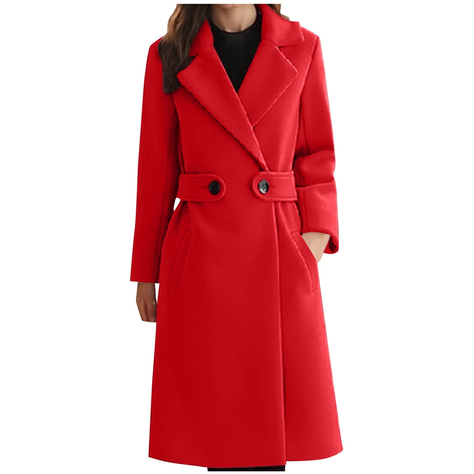ClodeEU Women's Wool Blend Overcoat With Belt,Mid Length Notched Lapel ...