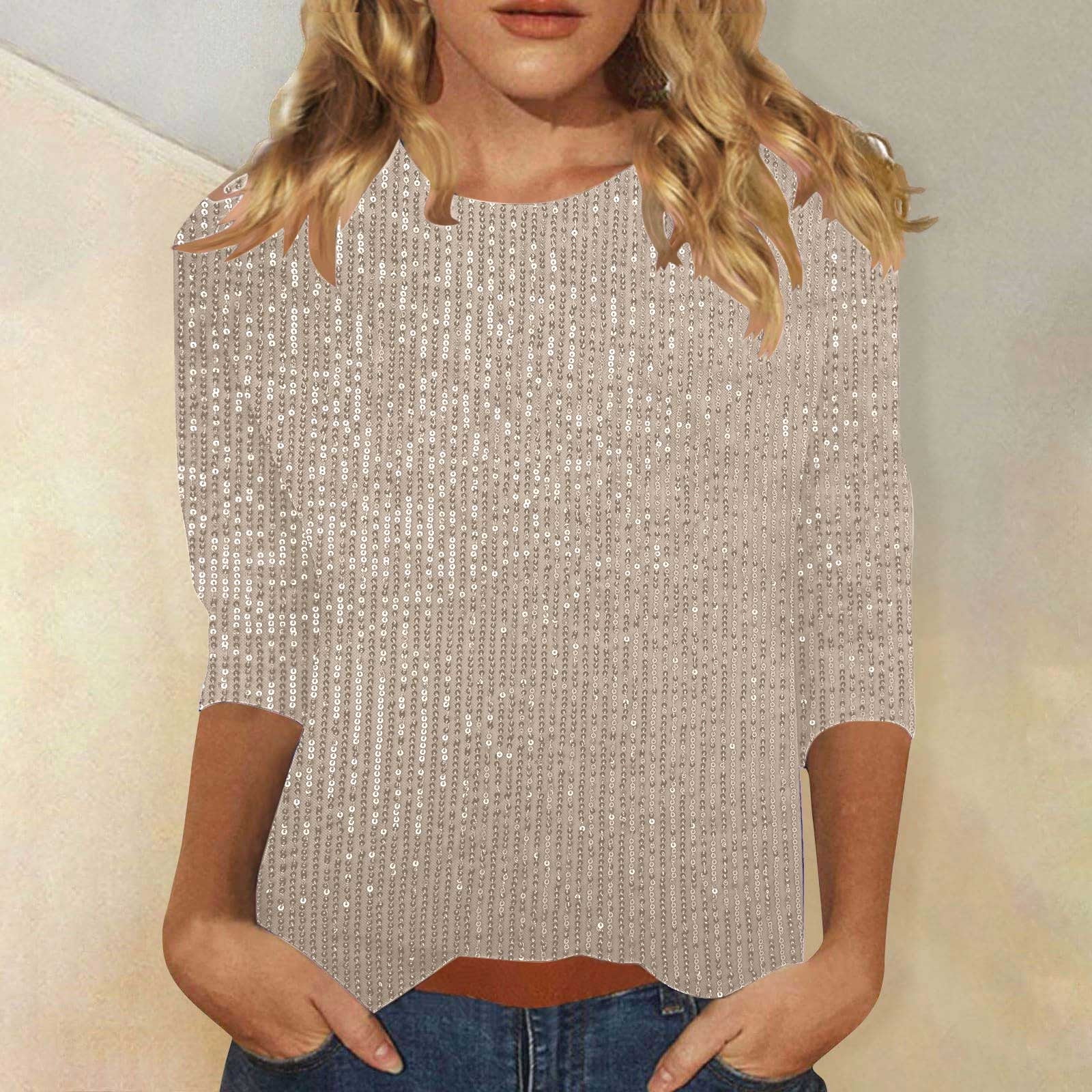 ClodeEU Womens 3/4 Sleeve Sweater Tops,Round Neck Tunic Blouses ,Dressy ...