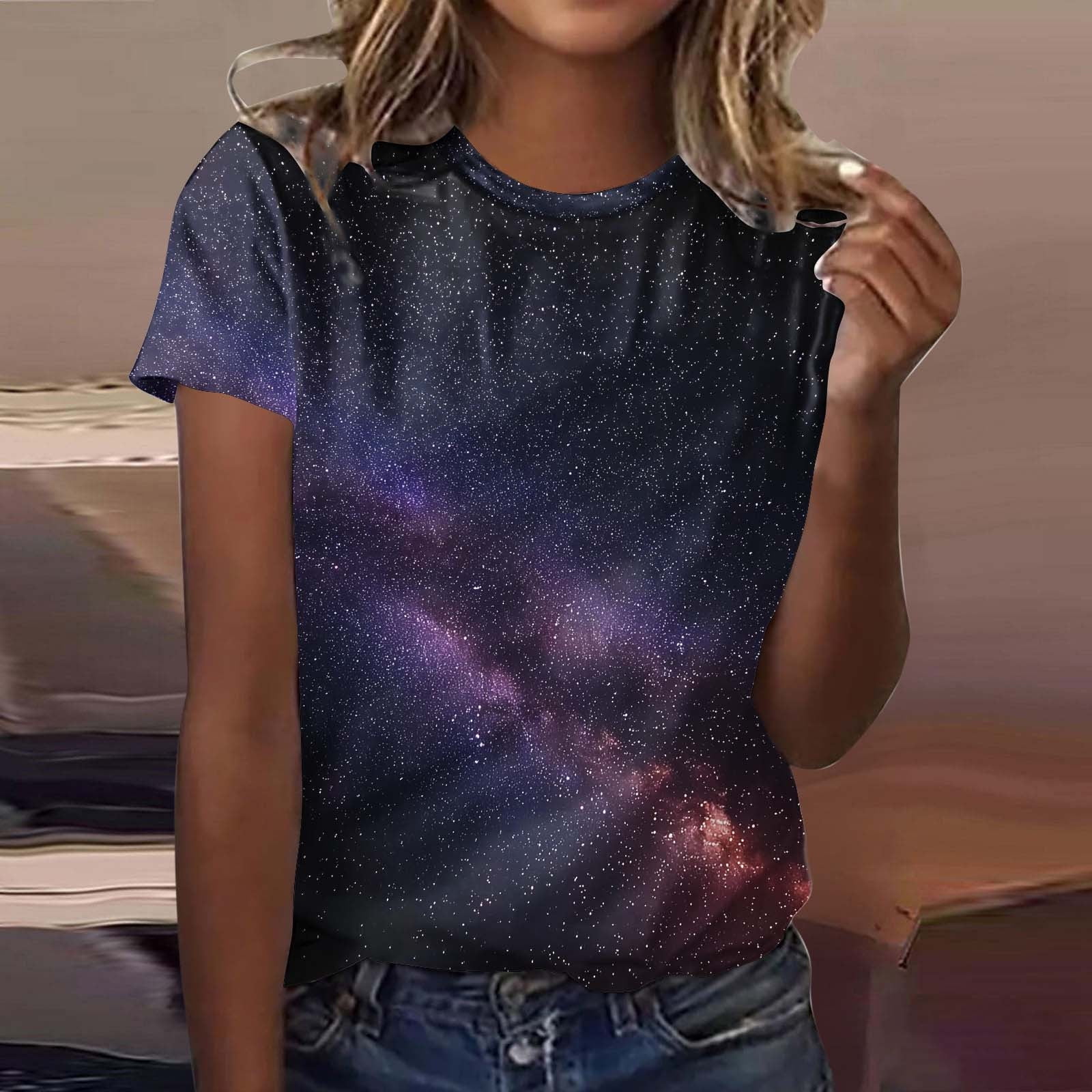 ClodeEU Womens All-Over Carnival Print Short Sleeve T-Shirt, Relaxed ...