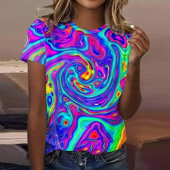 ClodeEU Womens All-Over Carnival Print Short Sleeve T-Shirt, Relaxed ...