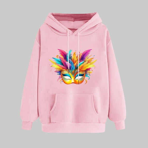 ClodeEU Womens Carnival Mask Pattern Hooded with Drawstring ,Long ...