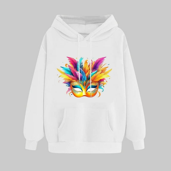 ClodeEU Womens Carnival Mask Pattern Hooded with Drawstring ,Long ...