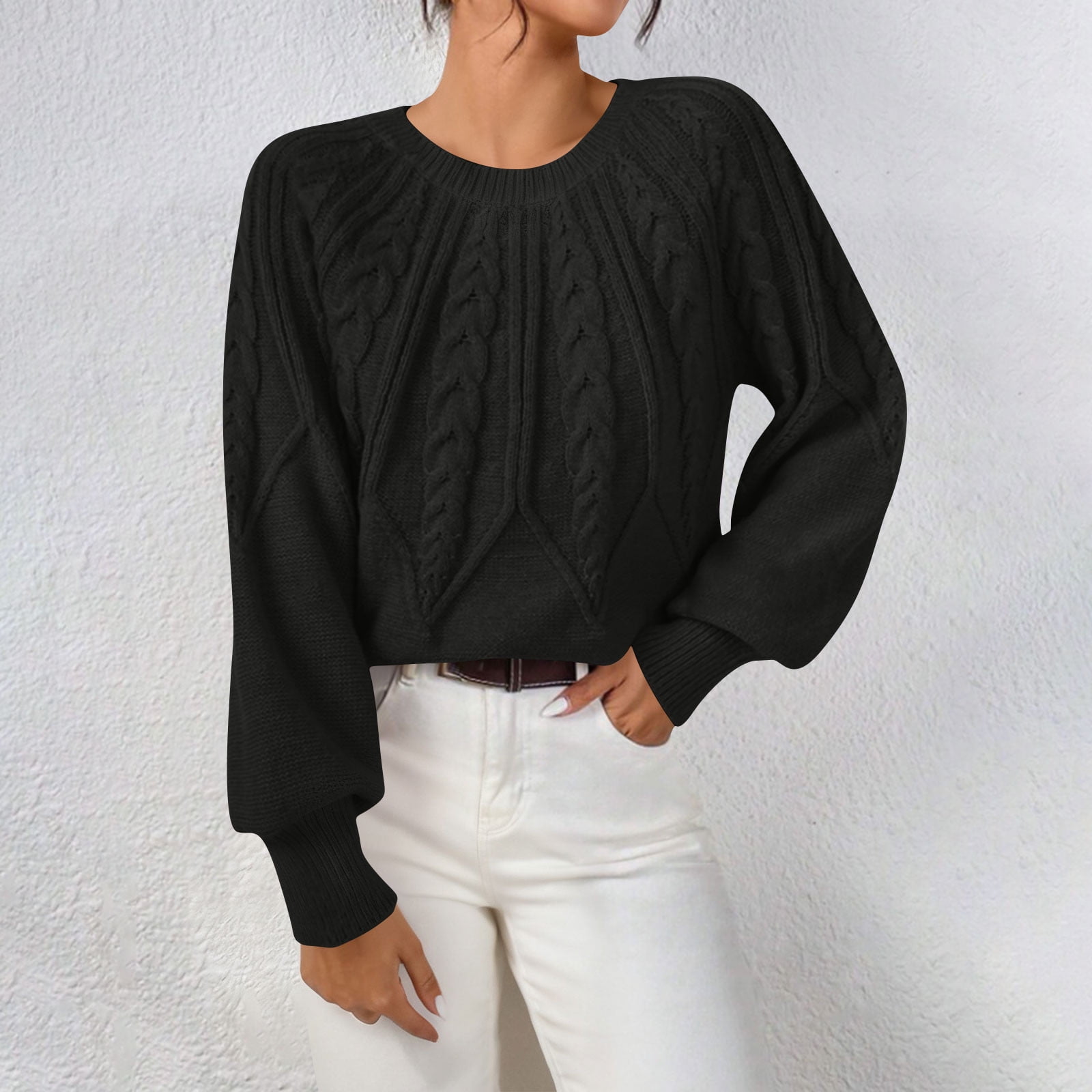 ClodeEU Womens Crewneck Knit Sweaters, Lantern Long Sleeve Drop ...