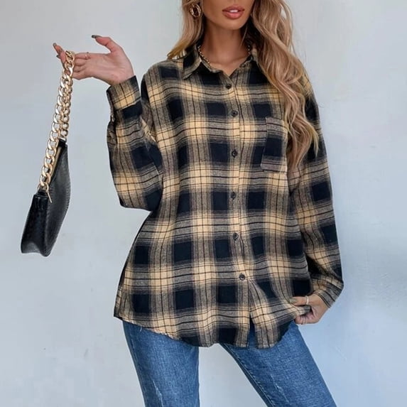 ClodeEU Womens Flannel Plaid Shirt,Button Down Long Sleeve Shacket ...