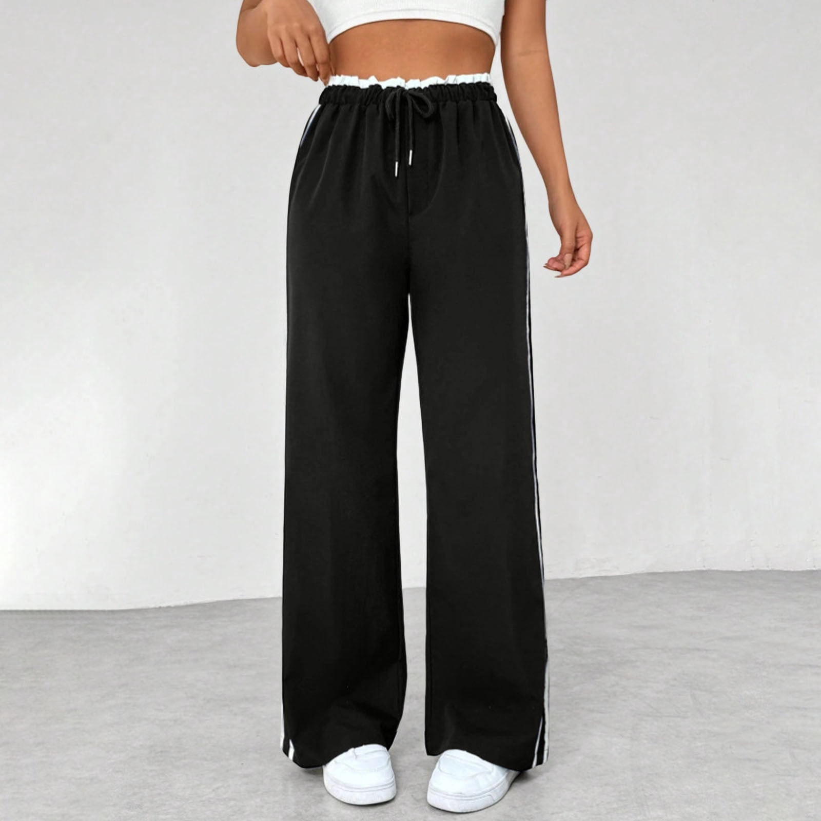 ClodeEU Womens High Waist Drawstring Wide Leg Pants,Casual Loose Trendy ...