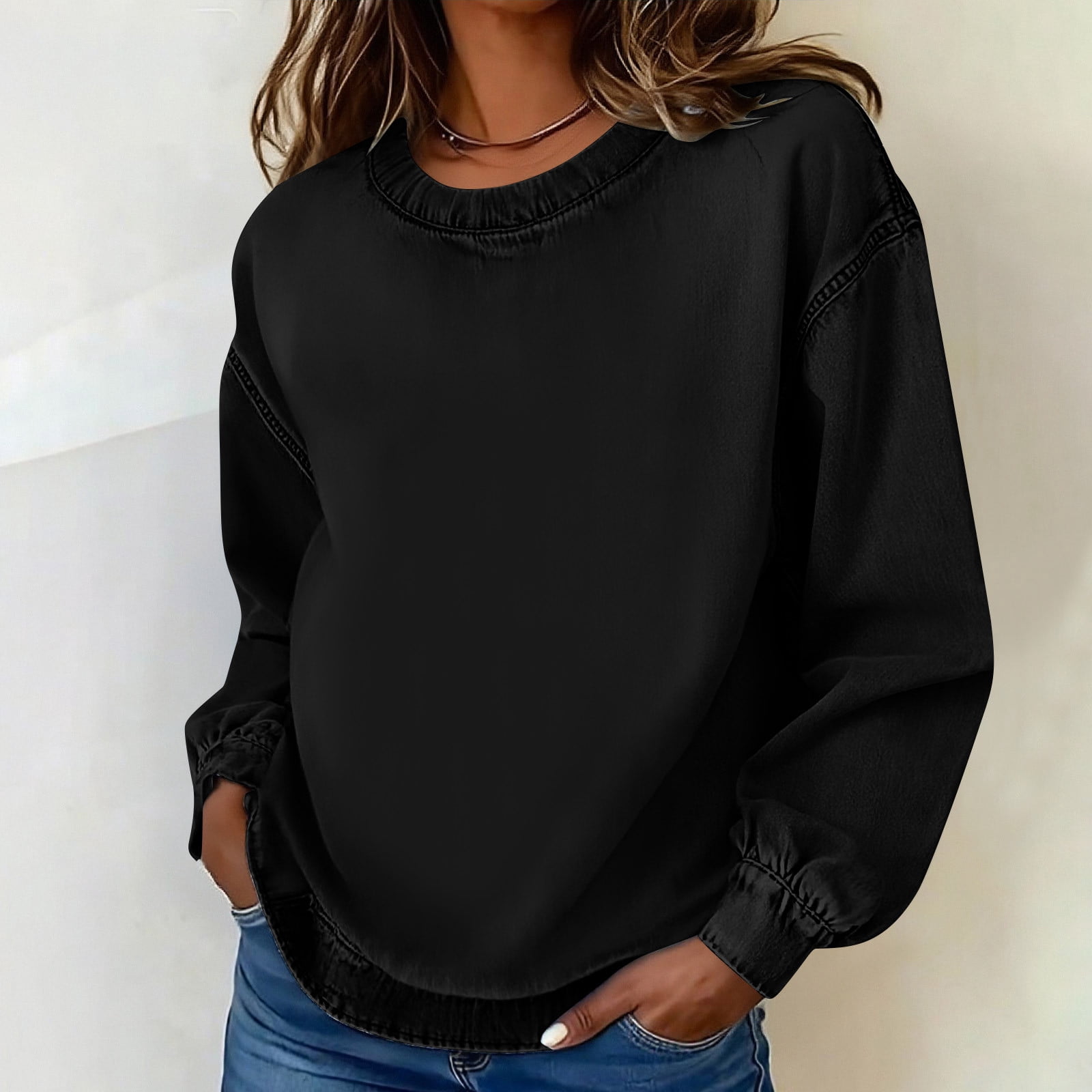 ClodeEU Womens Hooded Denim Sweatshirts,Vintage Long Sleeve Tops ...