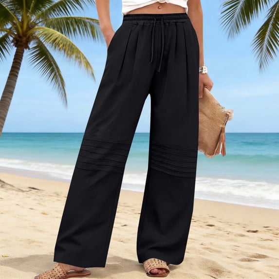 ClodeEU Womens Linen Blend Drawstring Wide Leg Striped Pants,Fall ...