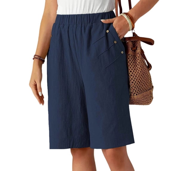 ClodeEU Womens Linen High Waist Button A-Line Shorts,Summer Pleated ...