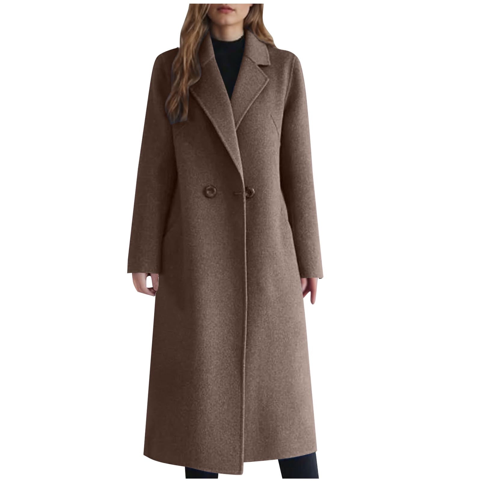 ClodeEU Womens Long Notched Lapel Trench Coat ,Double Breasted Wool ...