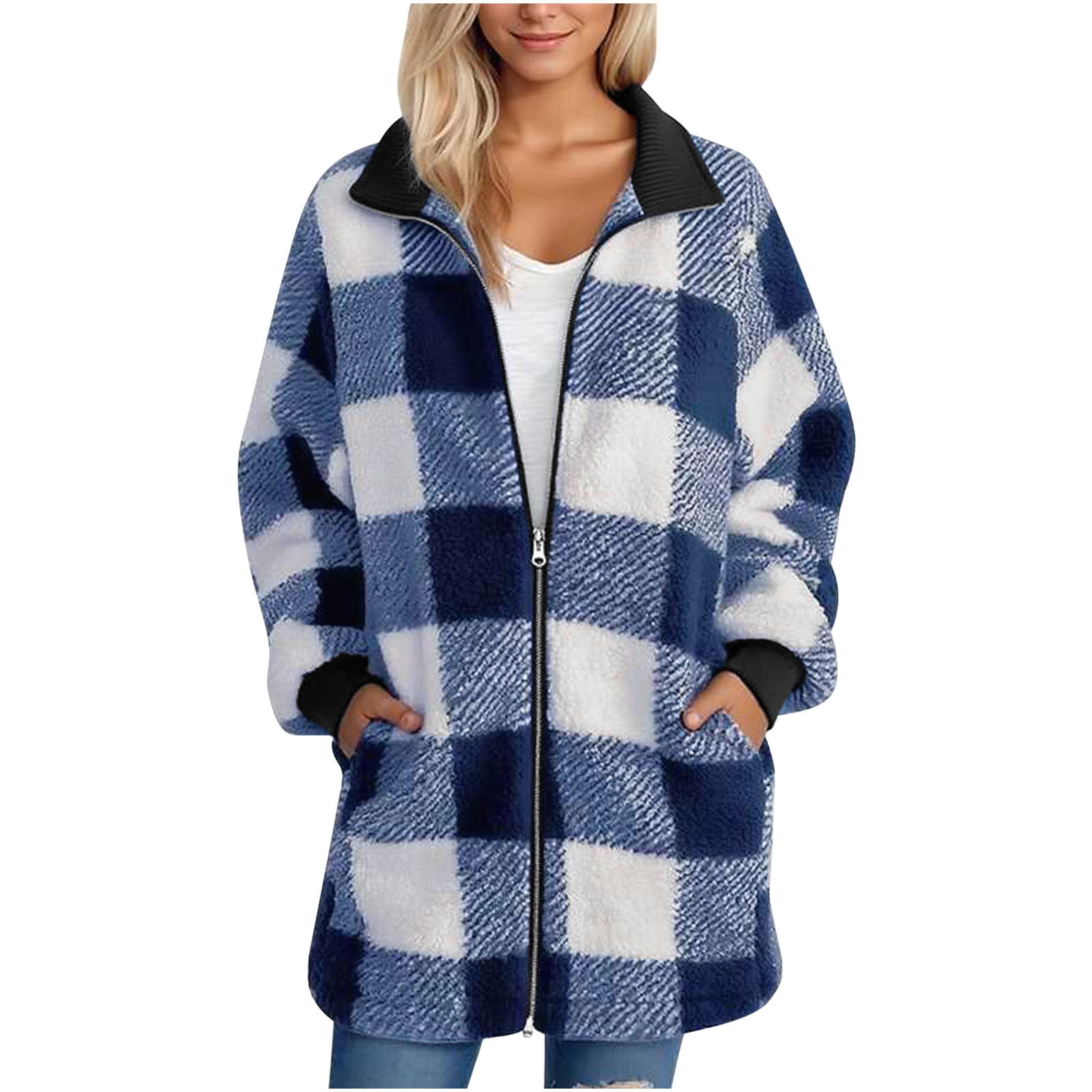 ClodeEU Womens Long Sleeve Plaid Jacket,Button Down Top,Casual ...