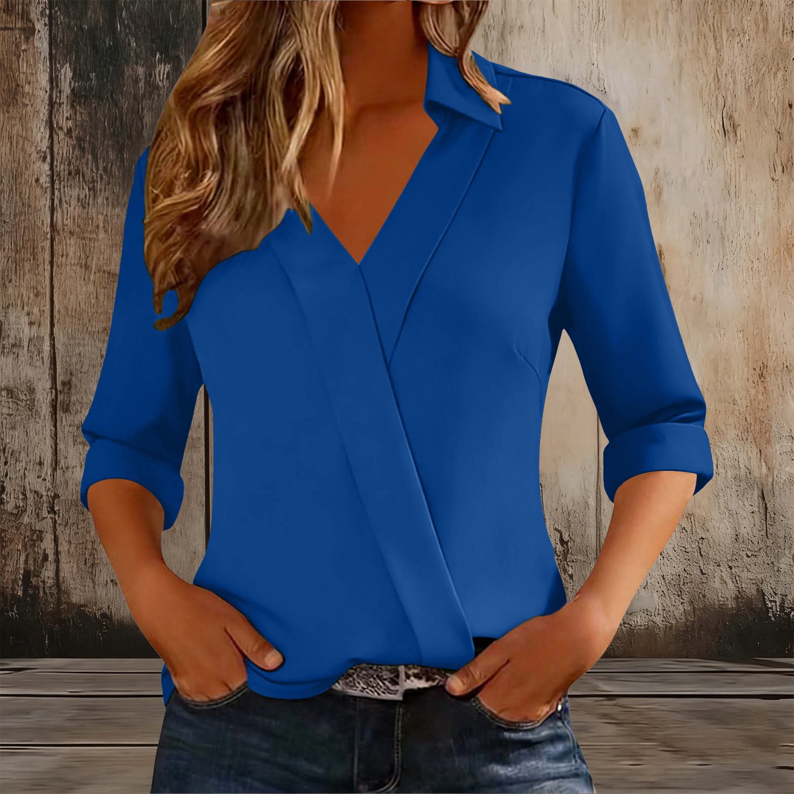 ClodeEU Womens Long Sleeve V Neck Shirt ,Classic Fit Dress Shirts Solid ...