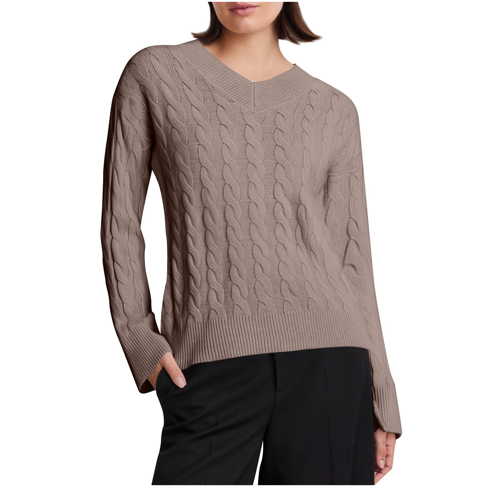ClodeEU Womens Long Sleeved V-Neck Sweater, Lightweight Casual Ribbed ...