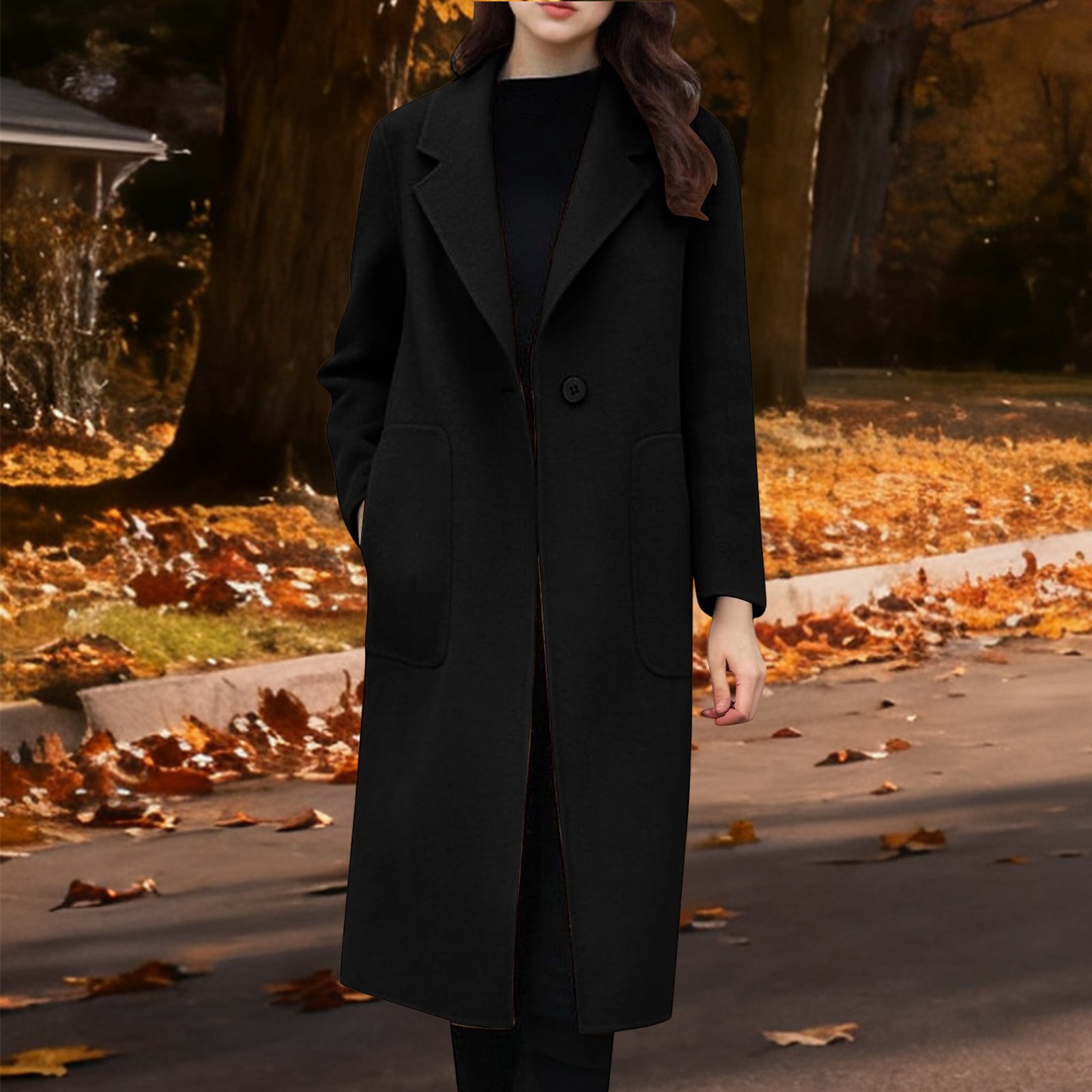 ClodeEU Womens Long Wool Blend Coat With Pockets, Notch Lapel Double ...