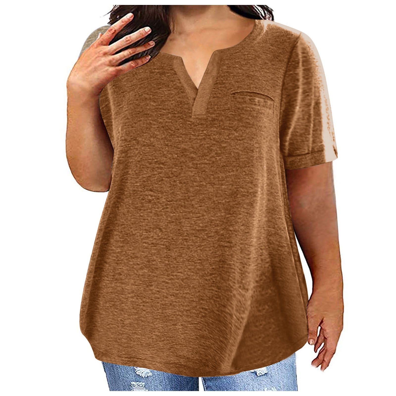 ClodeEU Womens Plus Size Summer V Neck Short Sleeve T Shirt,Casual ...
