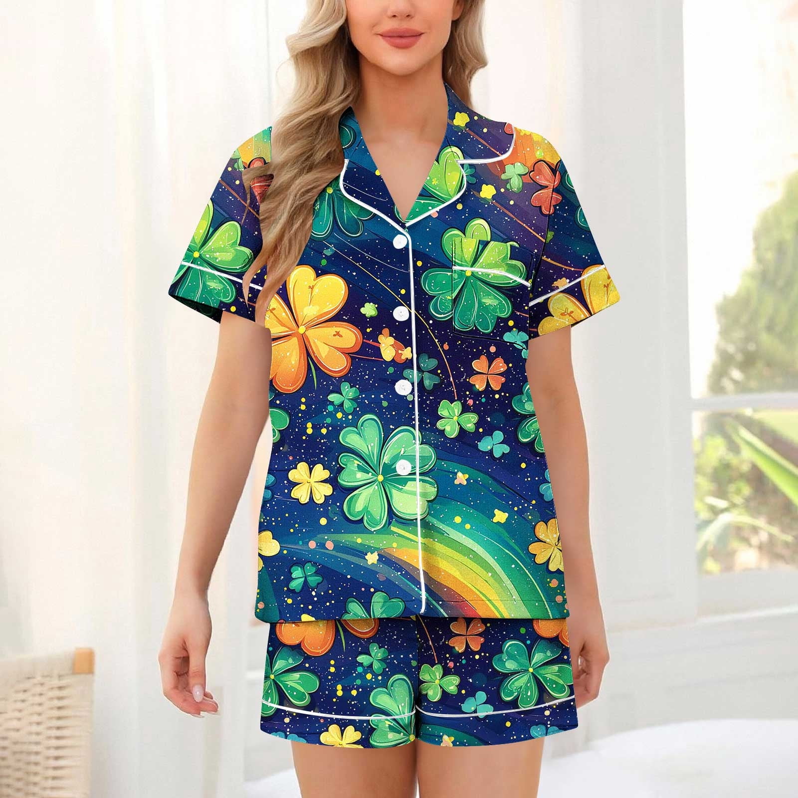 ClodeEU Womens Saint Patrick's Day Print Button Down Collared Short ...