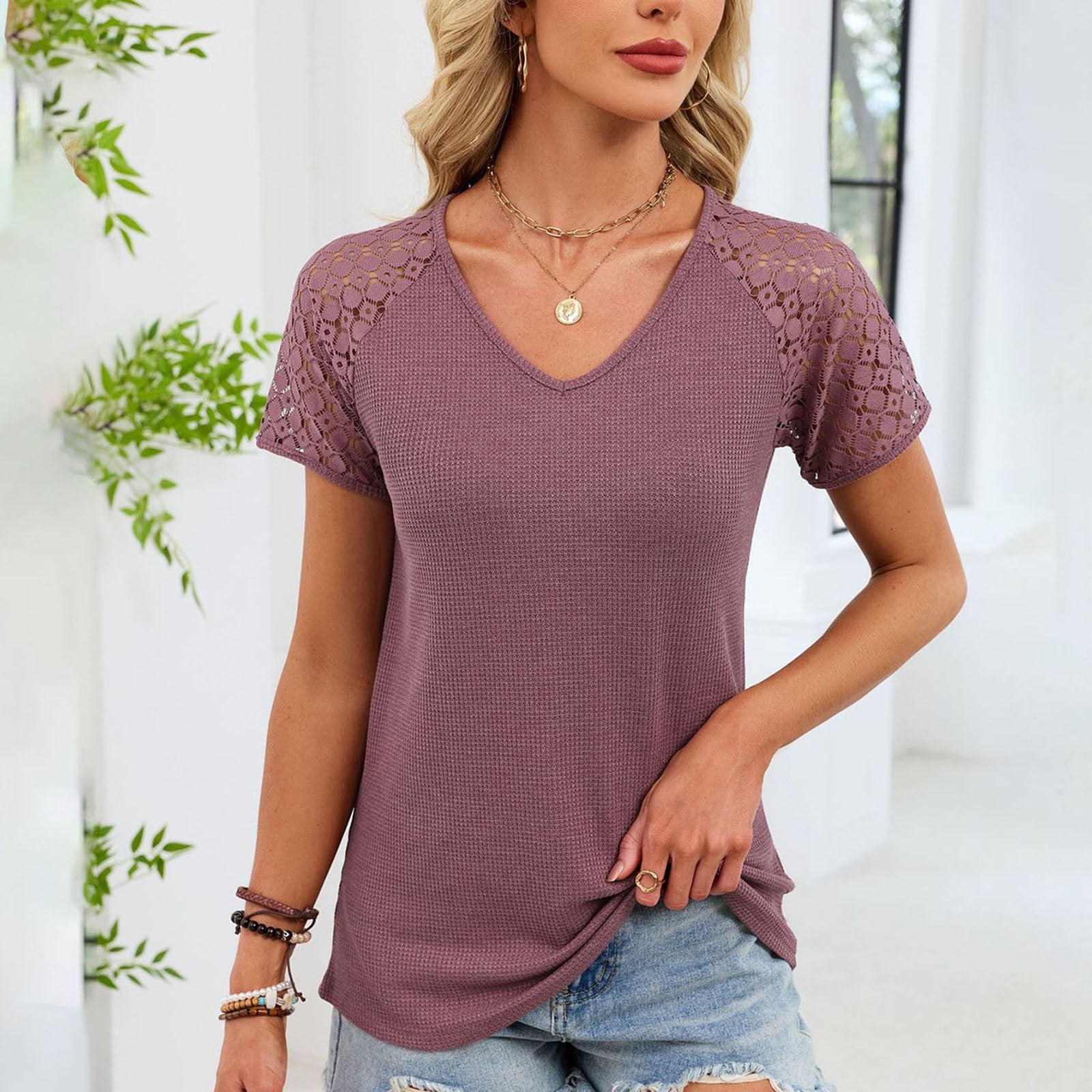 ClodeEU Womens Spring Summer V Neck Short Sleeve T Shirts ,Work ...