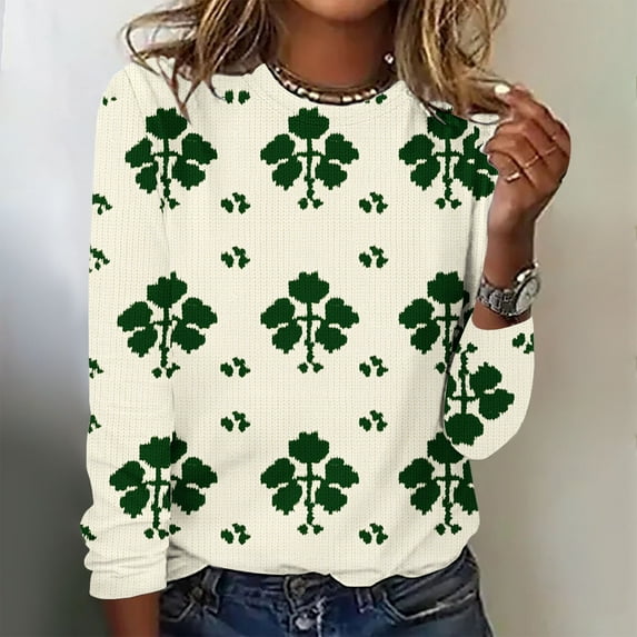 ClodeEU Womens St. Patrick's Clover Print Irish Pullover ,Long Sleeve ...
