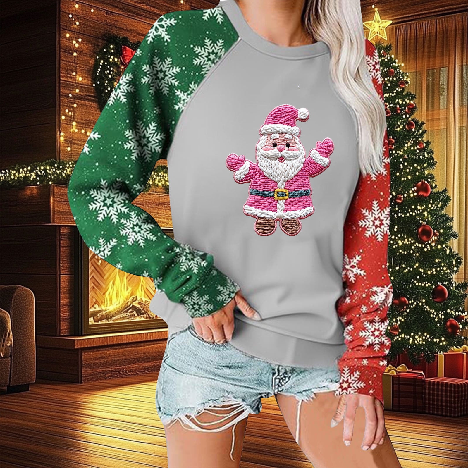 ClodeEU Womens Sweatshirt With Christmas Graphic ,Round Neck Color ...