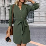 ClodeEU Womens V Neck Long Sleeve Button Shirt Dress with Belt, Fall ...