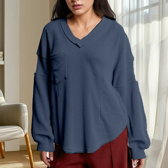 ClodeEU Womens V Neck Long Sleeve Sweatshirts, Fall Loose Fit Casual ...