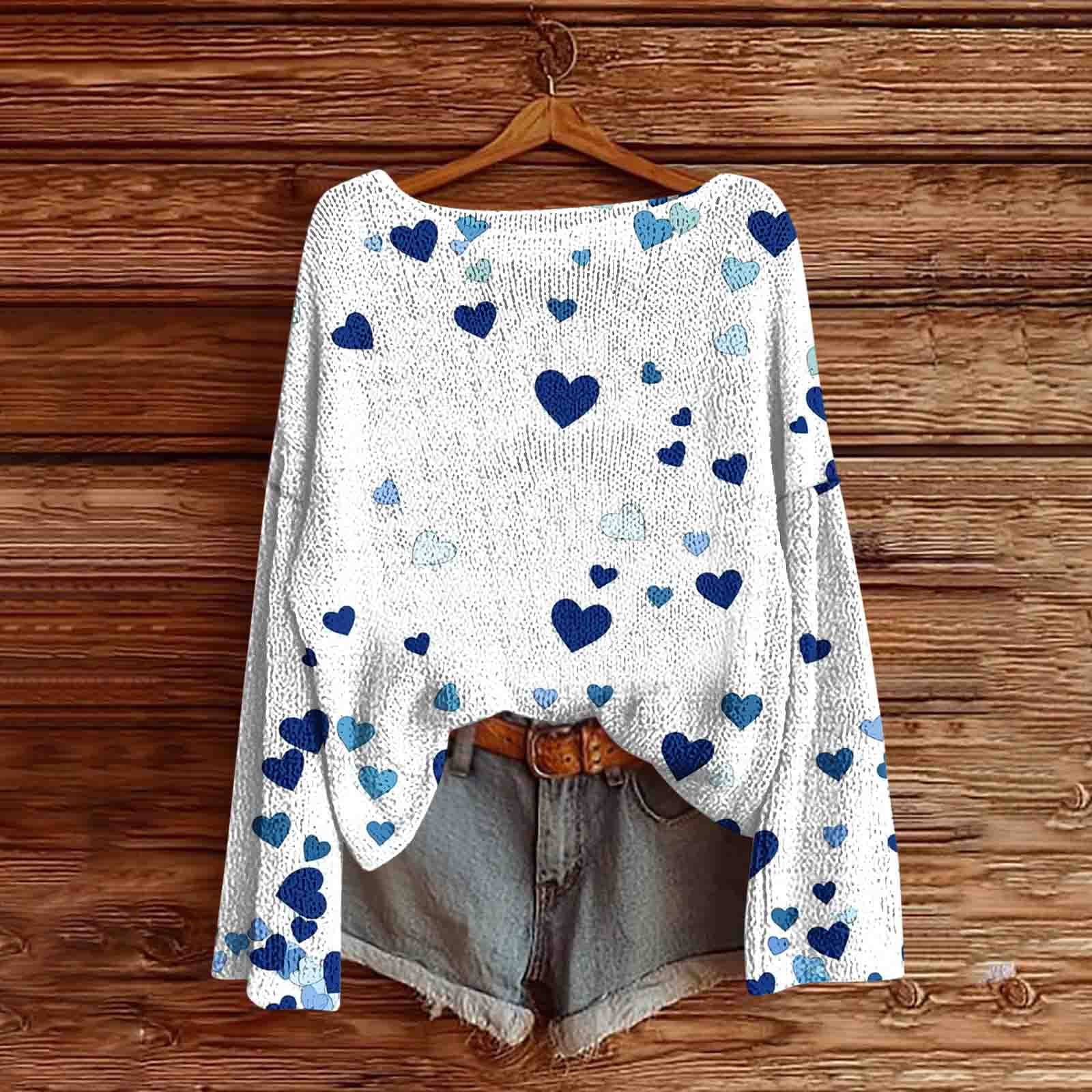 ClodeEU Womens Valentine's Day Sweaters With Heart Print ,Long Sleeve Loose Pullover Tops Light ...