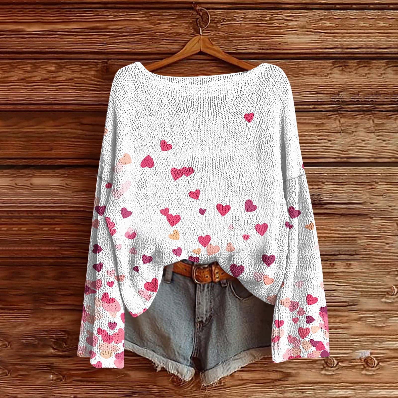 ClodeEU Womens Valentine's Day Sweaters With Heart Print ,Long Sleeve ...