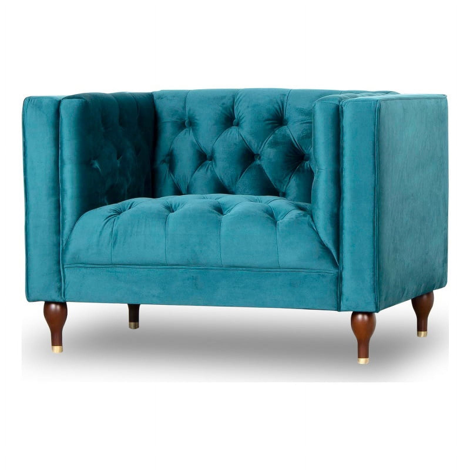 Clodine Mid Century Modern Tufted Velvet Upholstered Turquoise Armchair ...
