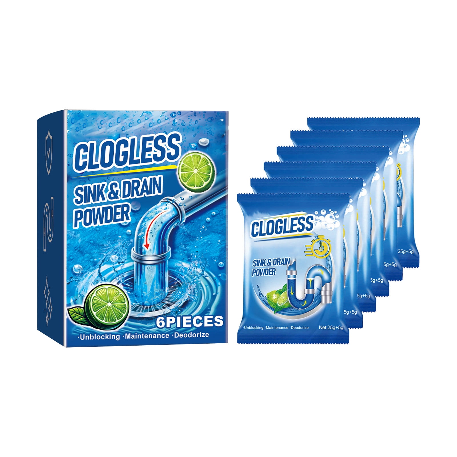 Clogless Sink & Drain Powder, 6 Pack Powerful Unblocking, Maintenance ...