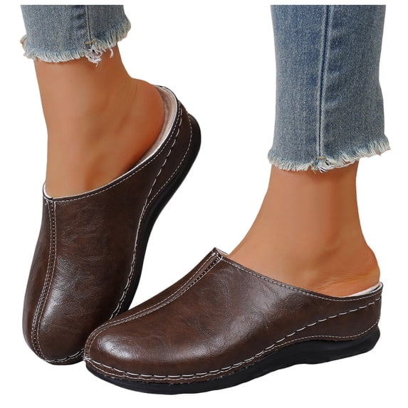 Clogs for Women Stitching Leather Slip on Orthopedic Sandals Closed Toe ...