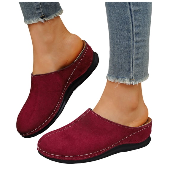 Clogs for Women Stitching Leather Slip on Orthopedic Sandals Closed Toe ...