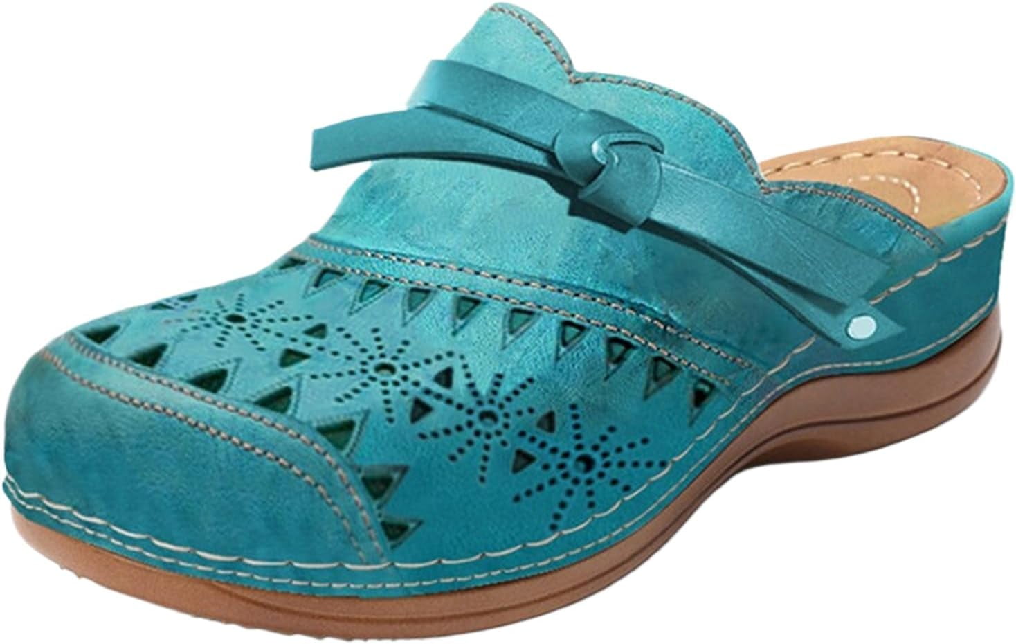 Clogs for Women Wide Width Wedge Sandals Hollow Out Closed Toe Slip On Slippers Arch Support ...