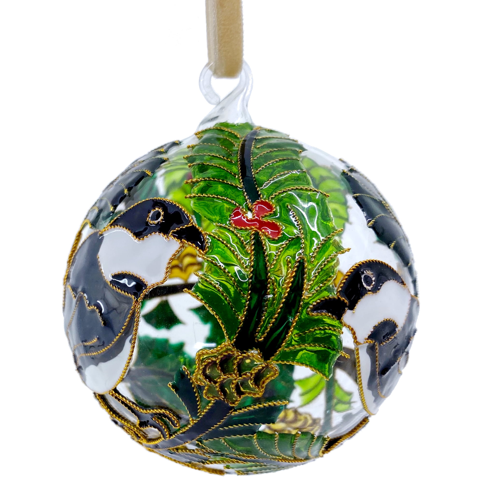 Cloisonne Chickadee Glass Ball Ornament, Gift Boxed Bird Holiday ...