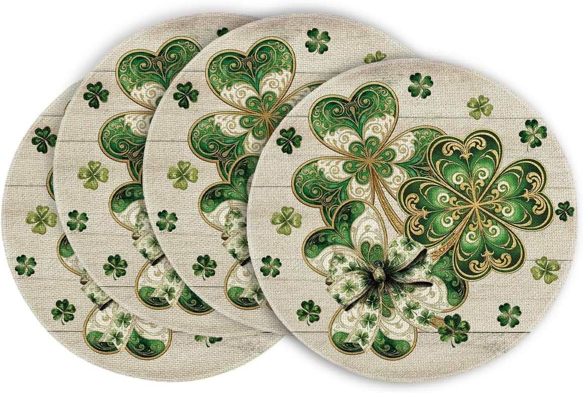 Cloisonne Clover Round St. Patrick's Day Placemats Set of 4, 14 Inch ...