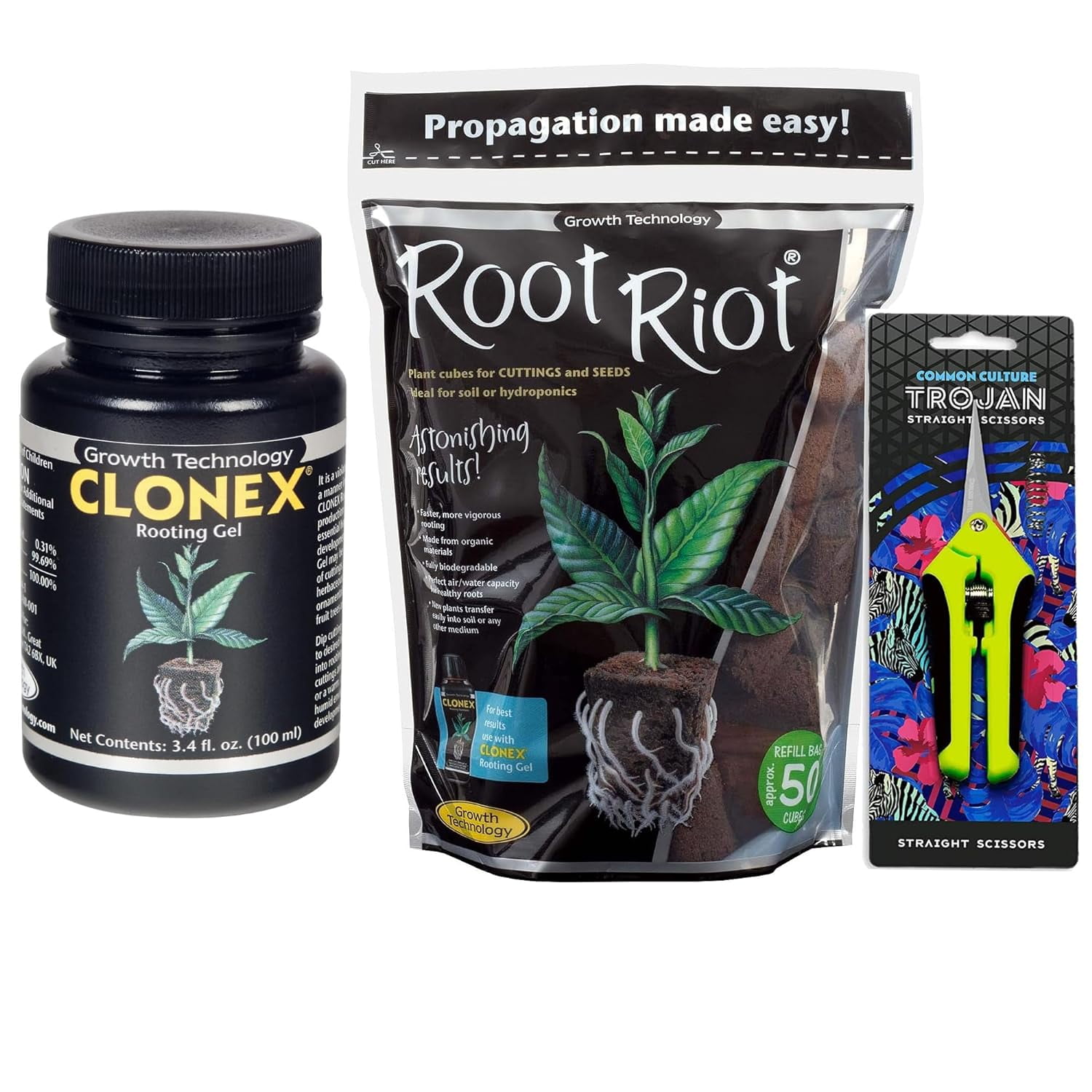 Clonex Rooting Gel 100ml + Root Riot Plugs 50 Pack + Common Culture ...