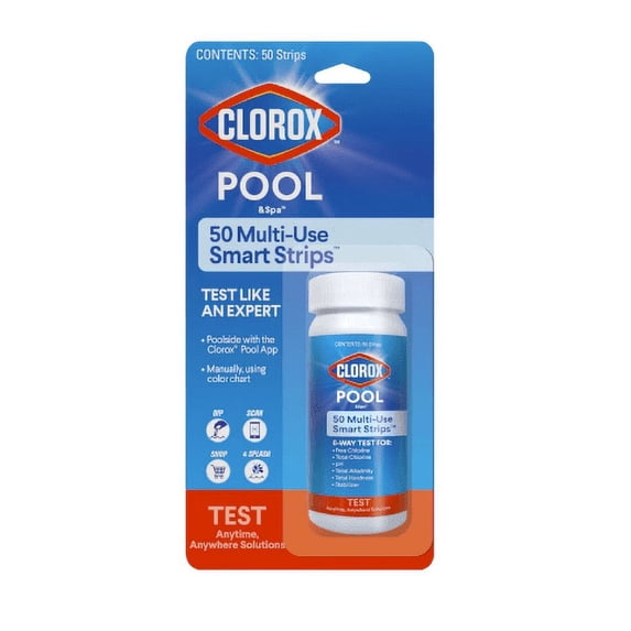 Clorox 6-Way Pool Test Smart Strips, 50 Pack, Check Chlorine, pH ...