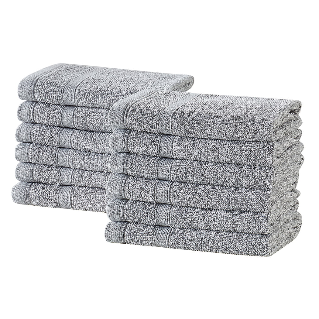 Clorox 12 Piece Cotton Washcloth Set, 12 x 12, Light Grey, Absorbent ...