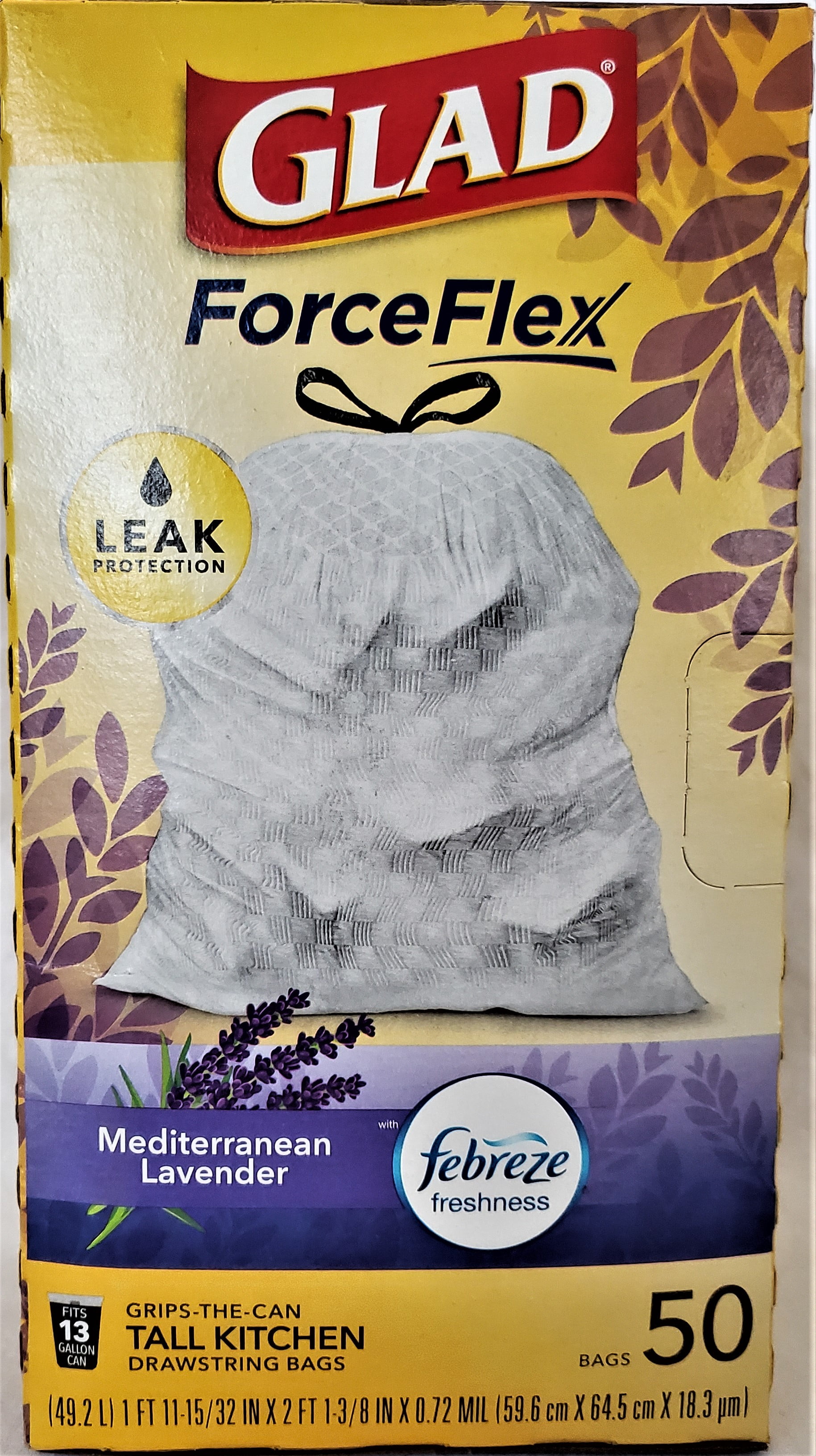 Glad ForceFlex+ 13 Gallon Kitchen Trash Bags, Lavender Scent with ...
