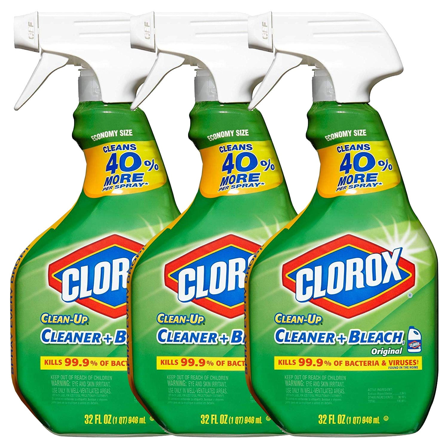Clorox Clean-Up Bleach 32 fl oz Trigger Spray Bottle (Pack of 3 ...