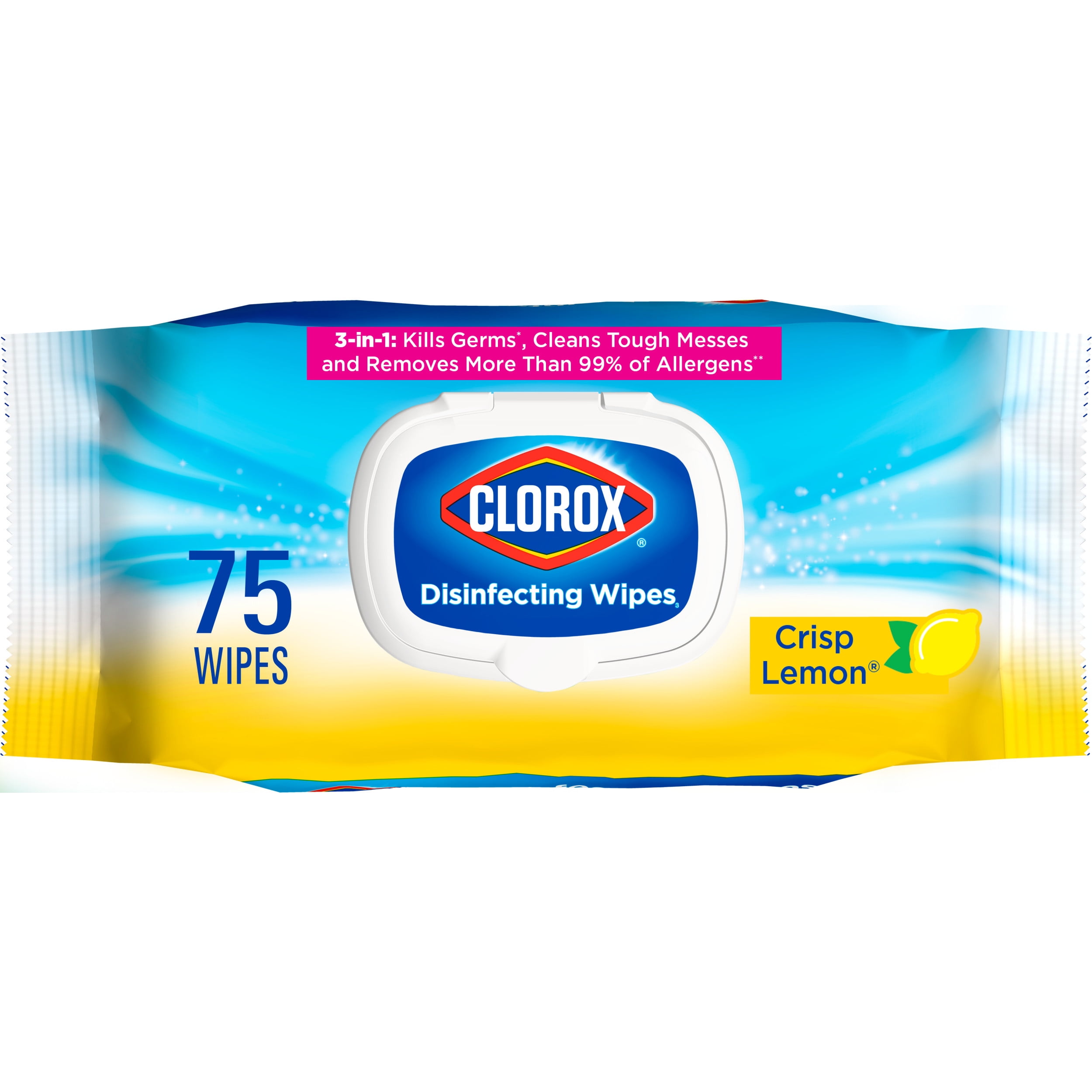 Clorox Disinfecting Cleaner Wipes, Flex Pack, Lemon Scent, 75 Count ...